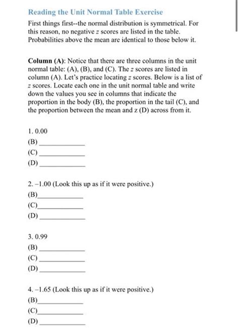 solved reading the unit normal table exercise first things