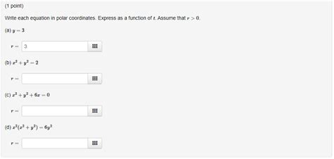 Solved Point Write Each Equation In Polar Coordinates Chegg