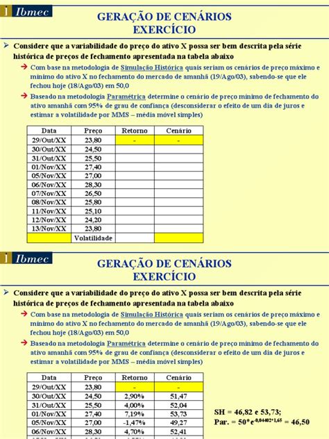 Exercicios De Cenarios Var E Credito Pdf Valor Em Risco Risco