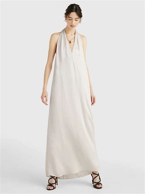 Satin Halter Neck Relaxed Maxi Dress Beige Tommy Hilfiger