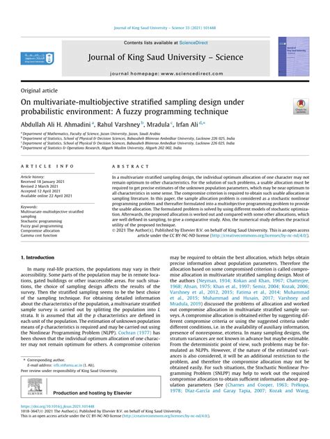 Pdf On Multivariate Multiobjective Stratified Sampling Design Under