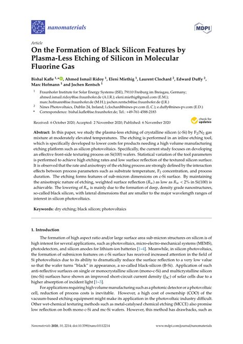 Pdf On The Formation Of Black Silicon Features By Plasma Less Etching Of Silicon In Molecular