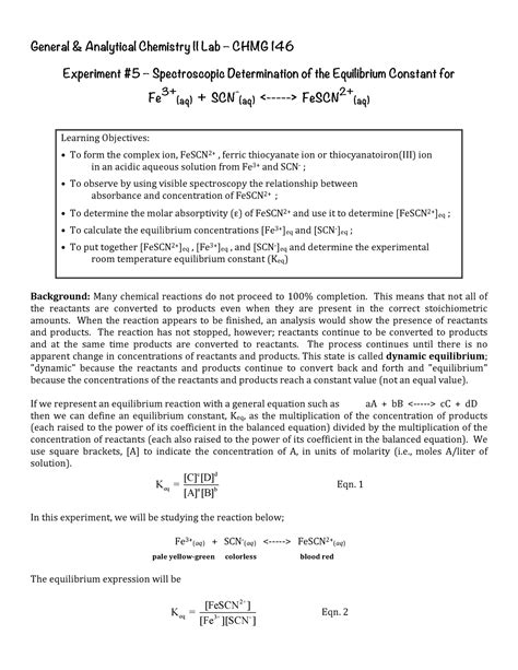 Lab 5 Post Lab Lab 5 Post Lab General And Analytical Chemistry Ii