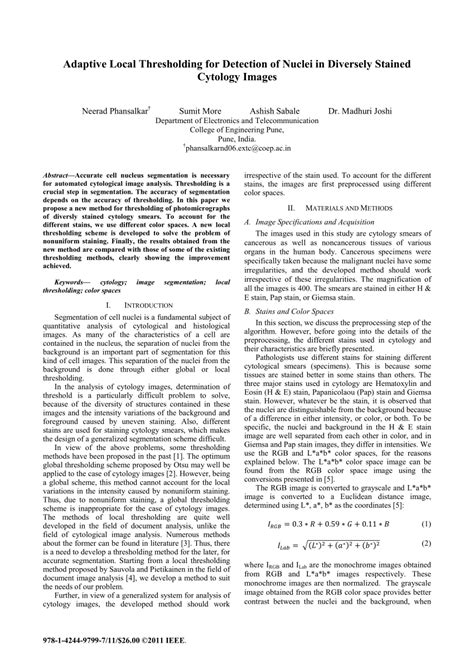 Pdf Adaptive Local Thresholding For Detection Of Nuclei In Diversity Stained Cytology Images