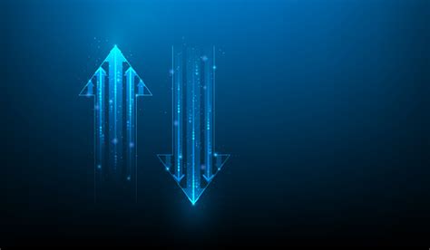 주식 시장 투자 그래프 파란색 배경에 위아래 화살표 기술 비즈니스 거래의 증가 및 감소 벡터 일러스트레이션 환상적인 하이테크
