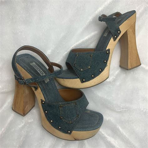 Vintage Y2k Denim Chunky Wooden Heels Brand Is Depop In 2025