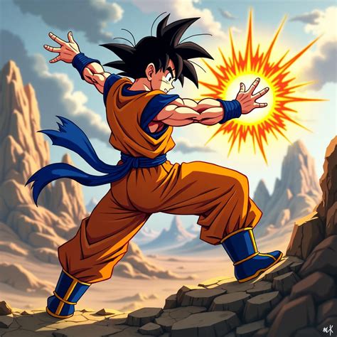 Dynamic Goku Kamehameha Pose In Epic Rocky Landscape Dragon Ball Z