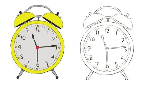 old yellow and black and white alarm clock drawn alarm clock 16776628