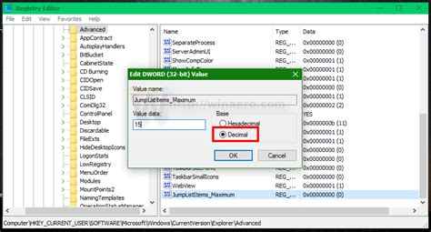 Change The Number Of Items In Jump Lists In Windows