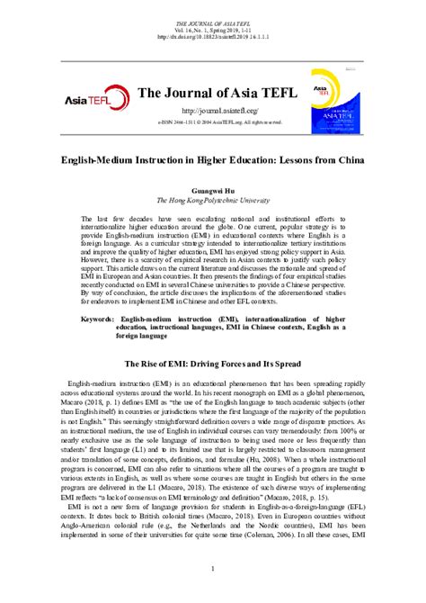 Pdf A Systematic Review Of English Medium Instruction Emi And Implications For The South