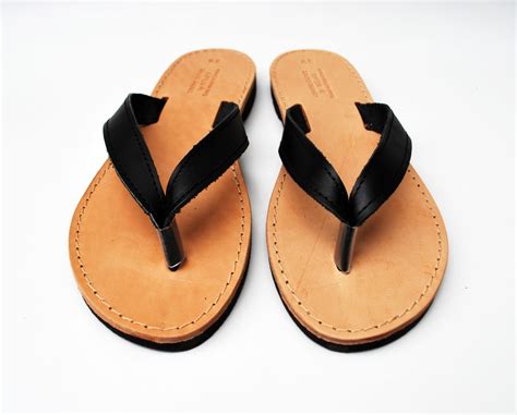 Black Flip Flops Leather Sandals