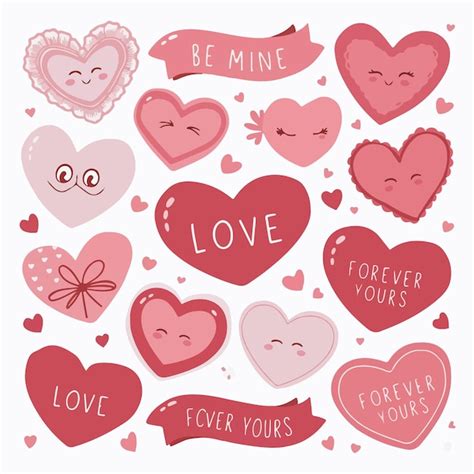 Cute Heart And Message Stickers Set Illustration Premium Ai Generated