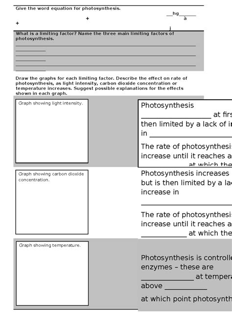 Photosynthesis Limiting Factors Equations Graphs And Explanations