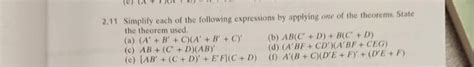 solved q 11 simplify each of the following expressions by