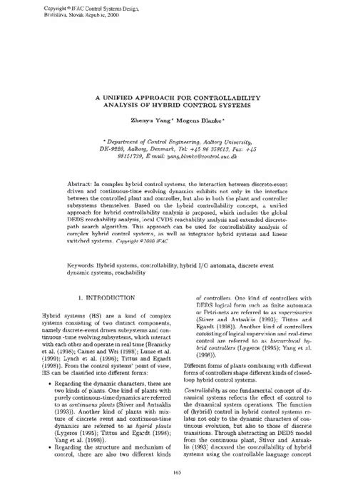 Pdf A Unified Approach For Controllability Analysis Of Hybrid Control Systems