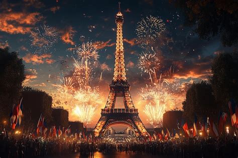 French Bastille Day Fireworks Lighting Up The Sky Premium Ai