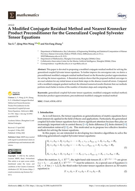Pdf A Modified Conjugate Residual Method And Nearest Kronecker