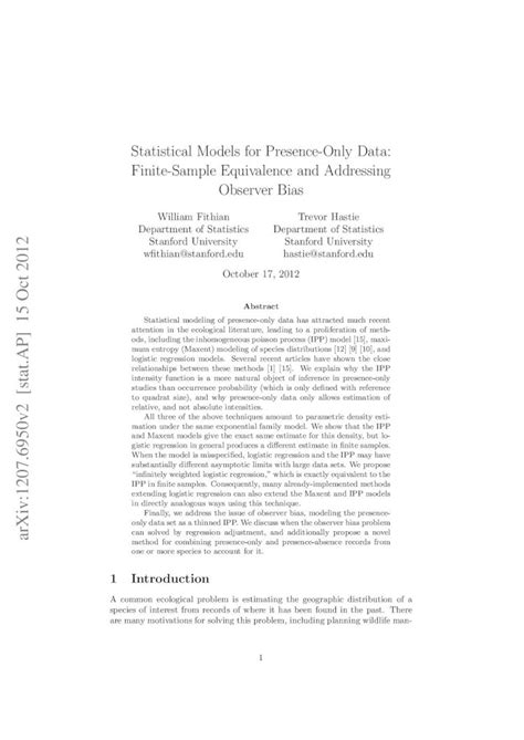 pdf statistical models for presence only data finite sample