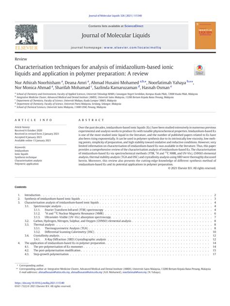 Pdf Characterisation Techniques For Analysis Of Imidazolium Based Ionic Liquids And