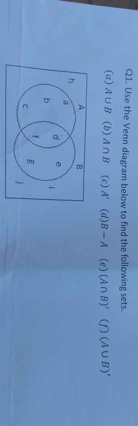 Q1 Use The Venn Diagram Below To Find The Following Sets A A U B B