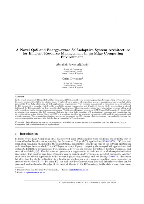 Pdf A Novel Qos And Energy Aware Self Adaptive System Architecture For Efficient Resource