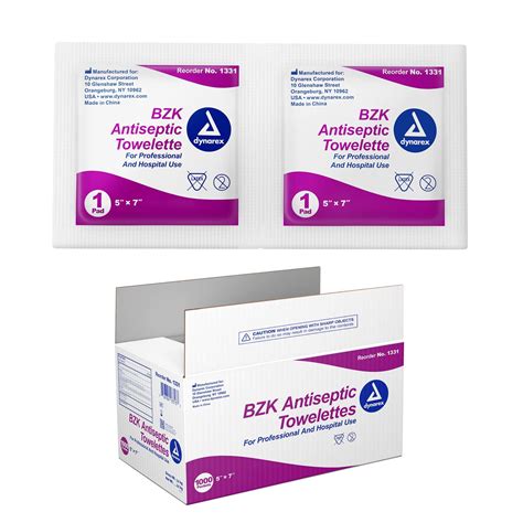 Dynarex Bzk Antiseptic Towelettes 5x7 Benzalkonium Chloride Hand