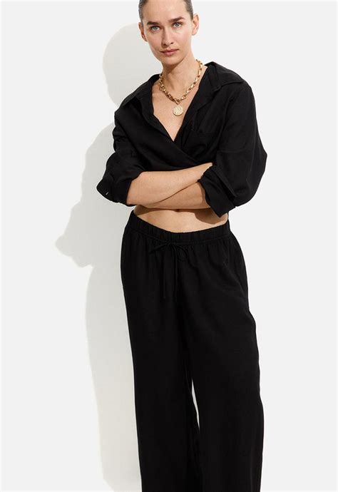 Mama Before And After Linen Blend Trousers Black 1209694001 Handm
