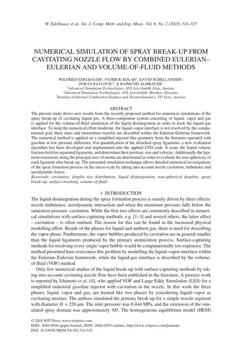 Pdf Numerical Simulation Of Spray Break Up From Cavitating Nozzle Flow By Combined Eulerian