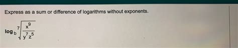 solved express as a sum or difference of logarithms without