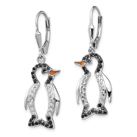 925 Sterling Silver Dangle Enameled Blk And Wht Cz Cubic Zirconia