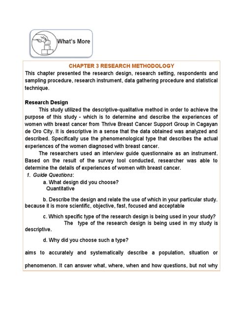 4c Module 4 Iii Whats More P 7 Research Setting P 7 And 8 Respondents And Sampling