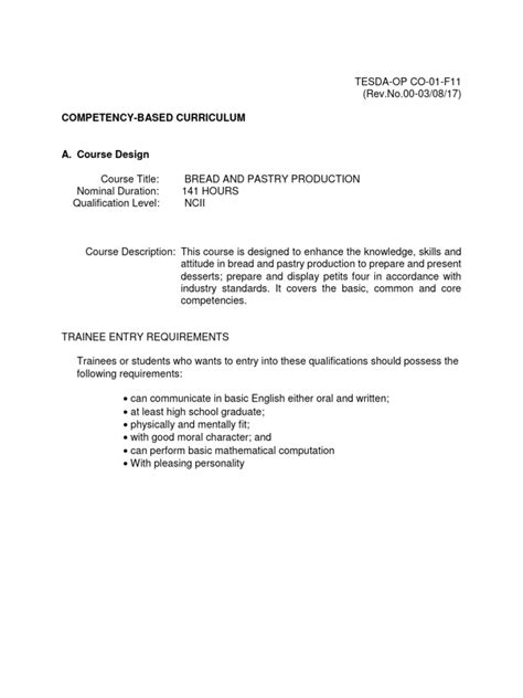 Competency Based Curriculum Bpp Pdf Cakes Cooking