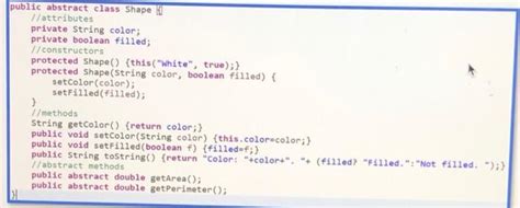 solved public abstract class shape w attributes private