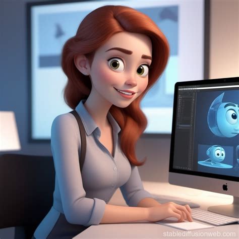 Woman Designing On Computer In 3d Stable Diffusion Online