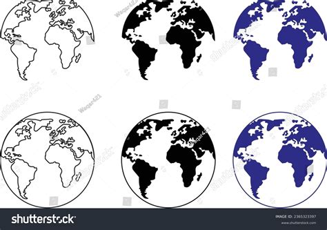 Set Black Blue Hemispheres Globes World Stock Vector Royalty Free