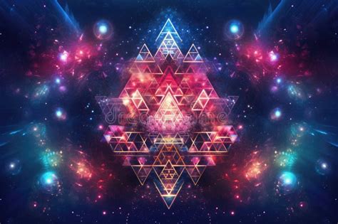 Sacred Geometry Symbols In A Vibrant Galaxy Stock Illustration