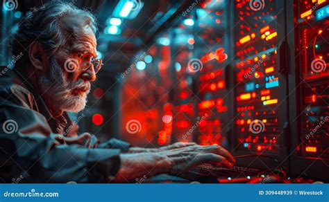 Ai Generated Illustration Of A Man Seated At A Desk With Multiple Computer Monitors In Front Of