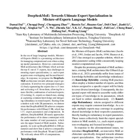 DeepSeekMoE: Towards Ultimate Expert Specialization in Mixture-of-Experts Language Models - ACL ...