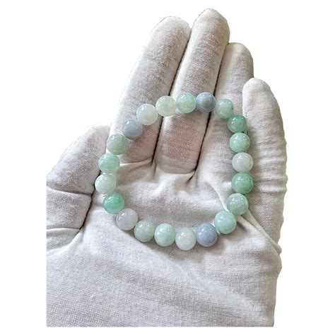Imperial Burmese A Jade Beaded Bracelet Made In Japan 95mm Each X 21