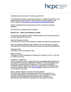 Fillable Online Hcpc Uk Org Completing The Annual Monitoring Audit Form HCPC Hcpc Uk Org Fax