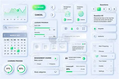远程学习移动应用程序的用户界面元素。独特的气动设计ui Ux Gui Kit元素模板 新写实主 花瓣网