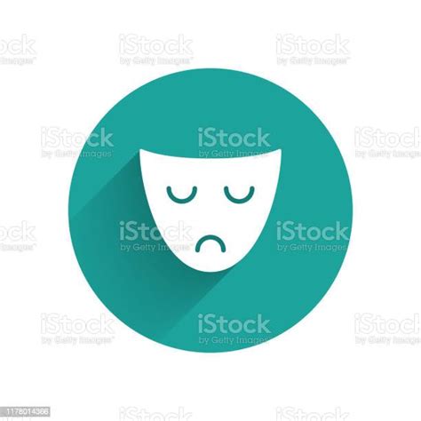 긴 그림자로 고립 된 흰색 드라마 연극 마스크 아이콘입니다 녹색 원 버튼입니다 벡터 일러스트레이션 Theatrical Performance에 대한 스톡 벡터 아트 및 기타