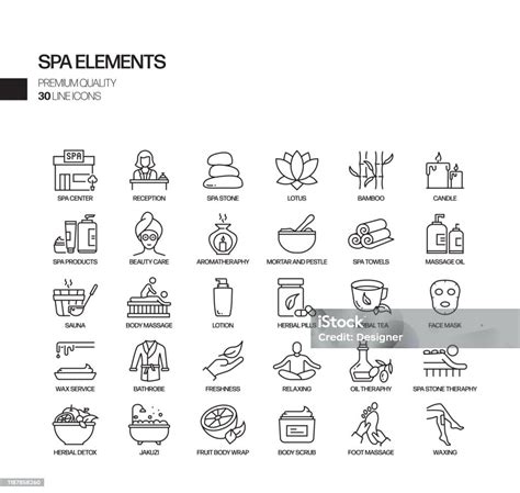 Spa 요소 관련 벡터 선 아이콘의 간단한 집합입니다 윤곽선 기호 컬렉션입니다 아이콘에 대한 스톡 벡터 아트 및 기타 이미지 아이콘 디자인 요소 스파 온천 Istock