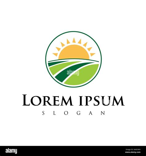 Sunrise Over Green Farm Field Circle Shape Logo Design For Farming