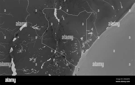 Kenya Outlined On A Grayscale Elevation Map With Lakes And Rivers Stock Photo Alamy