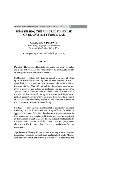 pdf reassessing the accuracy and use of readability formulae