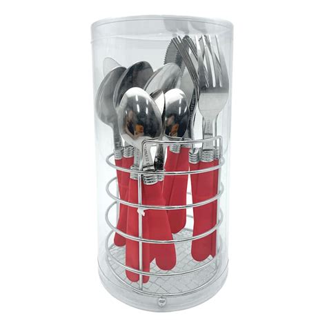 16 Piece Red Handle Flatware Set