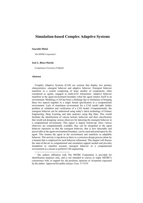 Pdf Simulation Based Complex Adaptive Systems