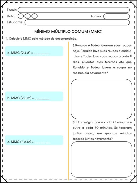 Exercícios De Mmc E Mdc Para 5º Ano Pdf Propriedade Intelectual