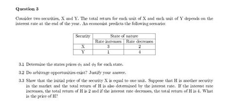 Consider Two Securities X And Y The Total Return